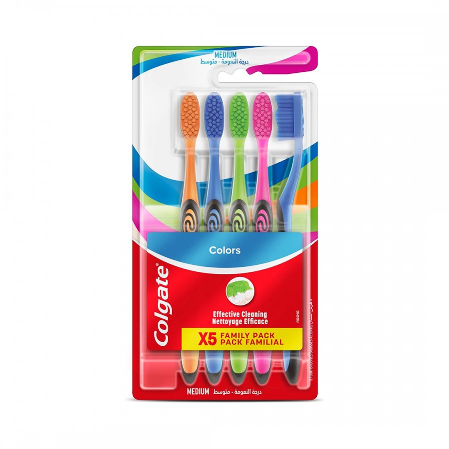 Colgate Twister Adult Toothbrush Medium – 5 Pieces Family Pack Multicolor