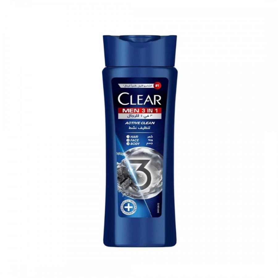 Clear Men 3 in 1 Anti-Dandruff Shampoo for Hair Face and Body with ...