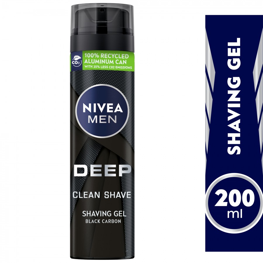 NIVEA MEN Shaving Gel, DEEP Clean Shave Antibacterial Black Carbon, 200ml