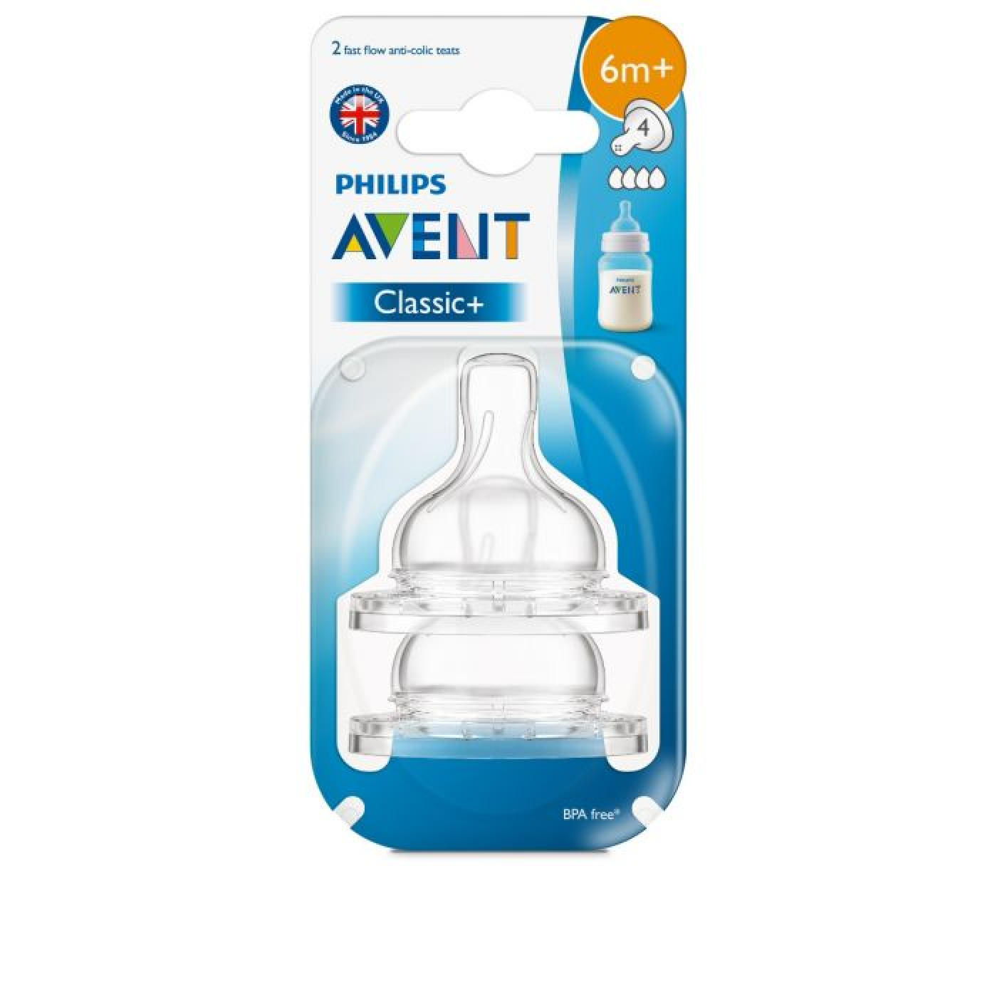 Avent Nipple Classic Plus 4 holes - 6 Month Plus
